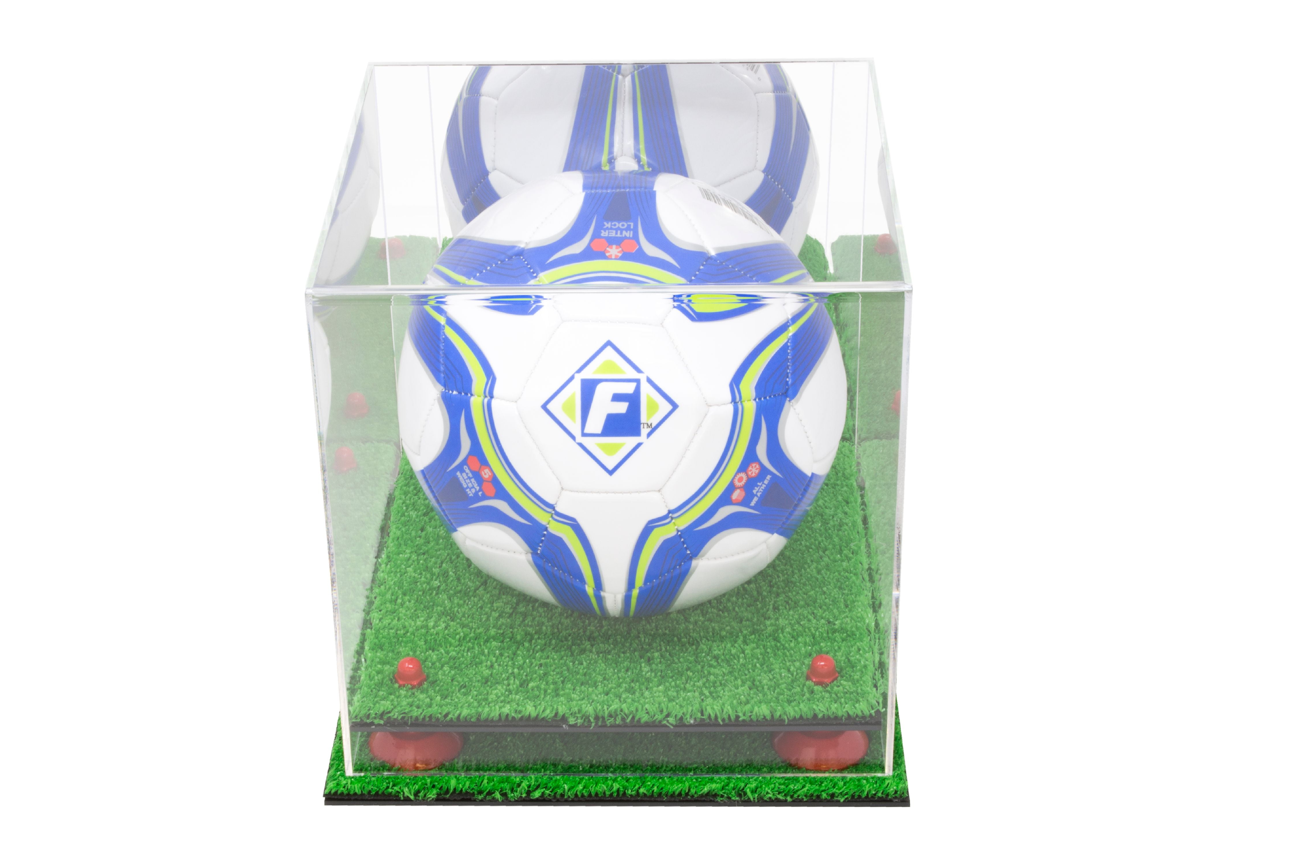 Deluxe Acrylic Soccer Ball Display Case with Red Risers, Mirror and ...