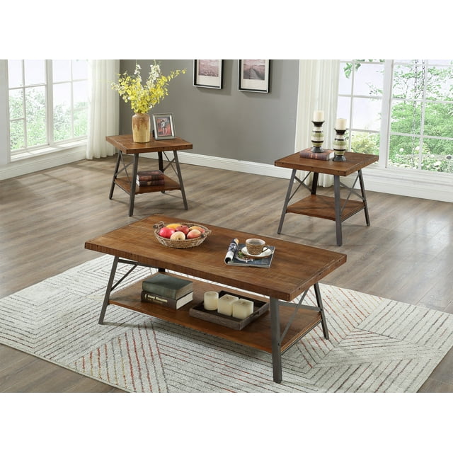 3 Piece Wood Top Coffee Table Set - Walmart.com