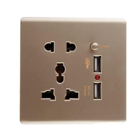 2.1A Wall Power Socket Receptacle 2USB Port Plate Panel W On/Off Button ...