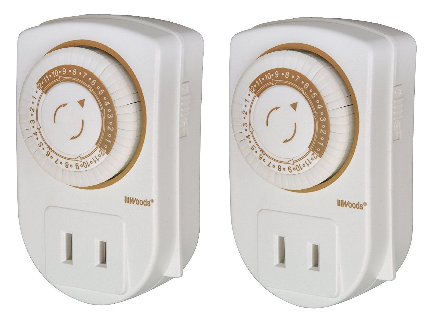 Woods 50006 Indoor 24-Hour Mechanical Outlet Timer, Daily Settings, 2 ...