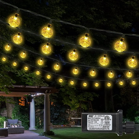 Globe String Lights 100 LED 49Ft Plug in 8 Modes Crystal Bulb Fariy ...