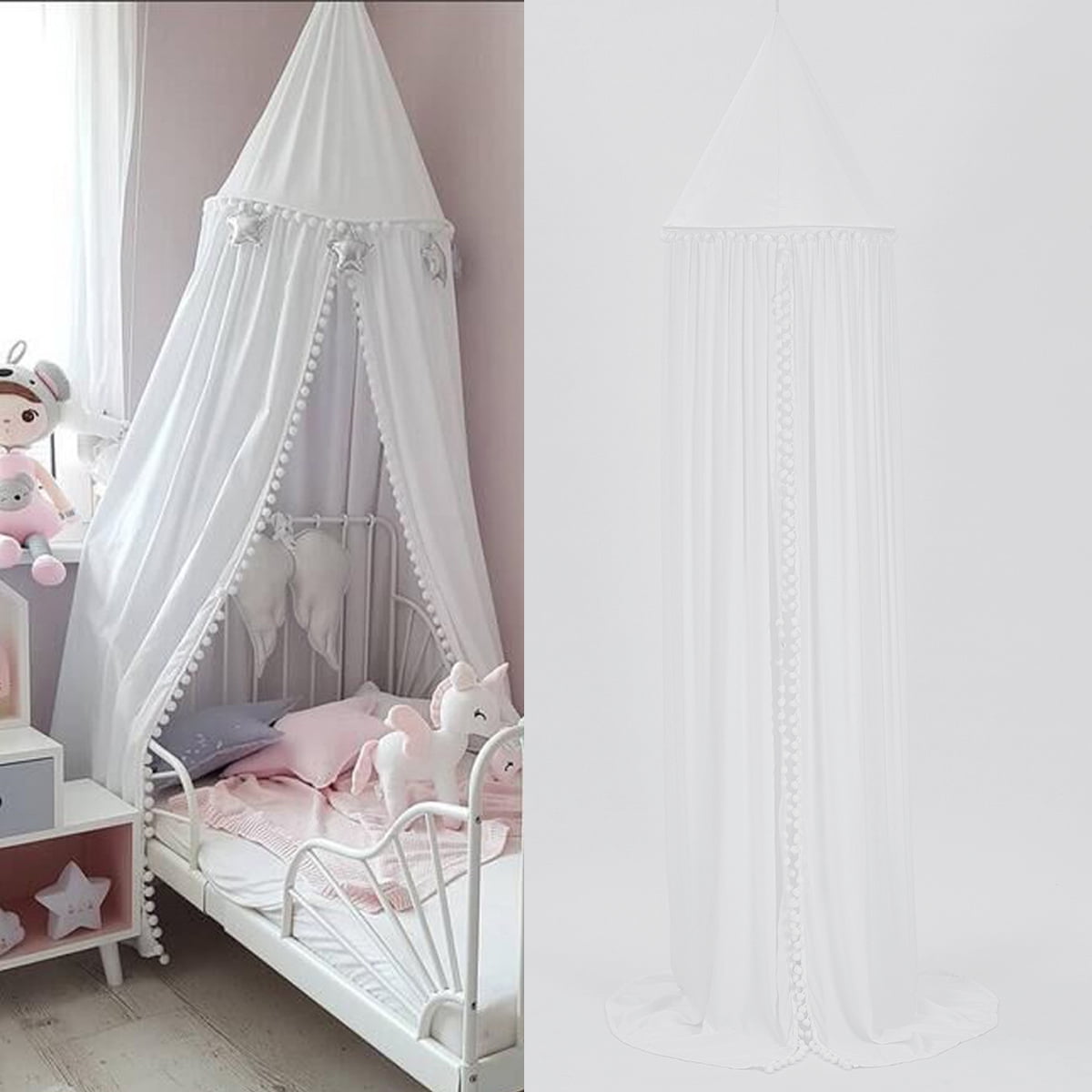 Dosel de cama para niños con pompón, dosel de algodón para cuna ...