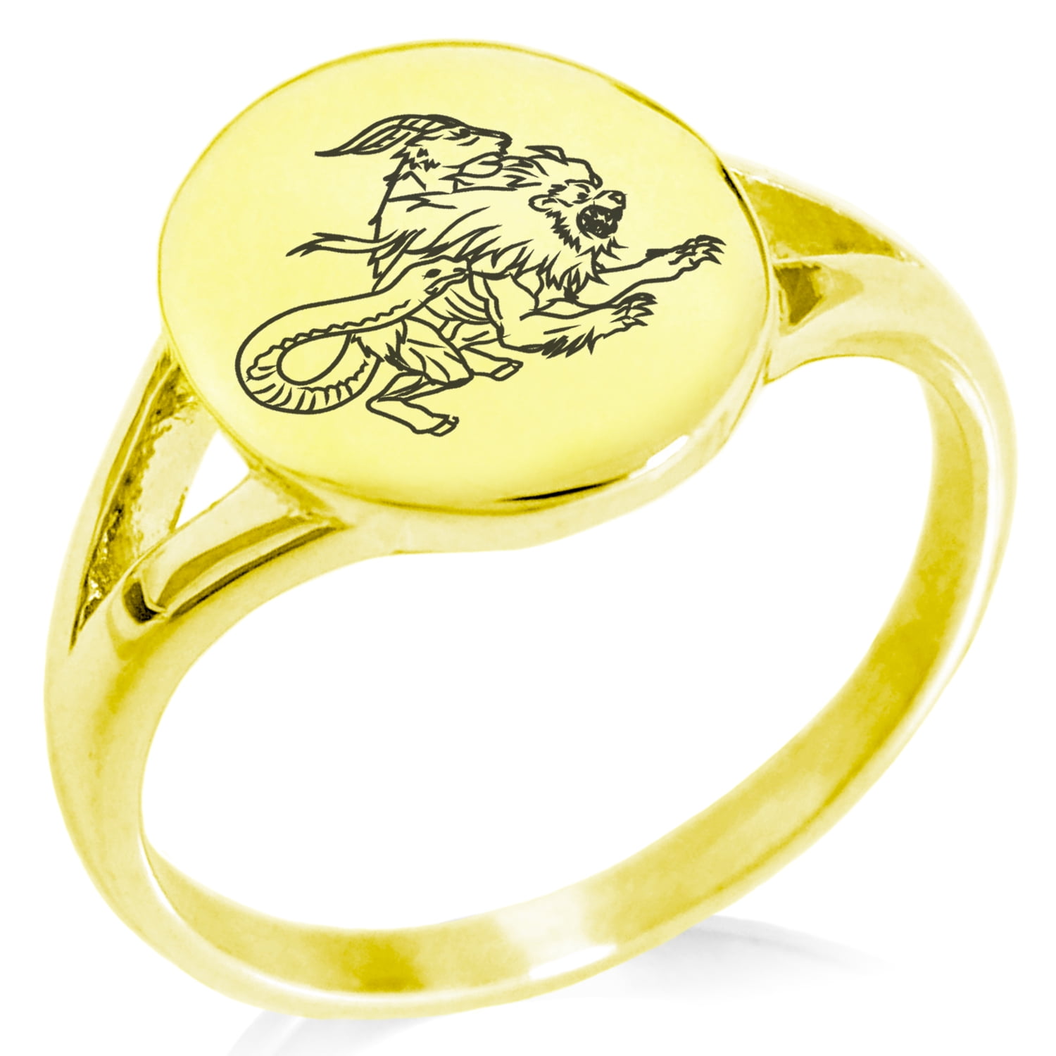 Stainless Steel Greek Mythology Chimera Minimalist Oval Top Polished ...