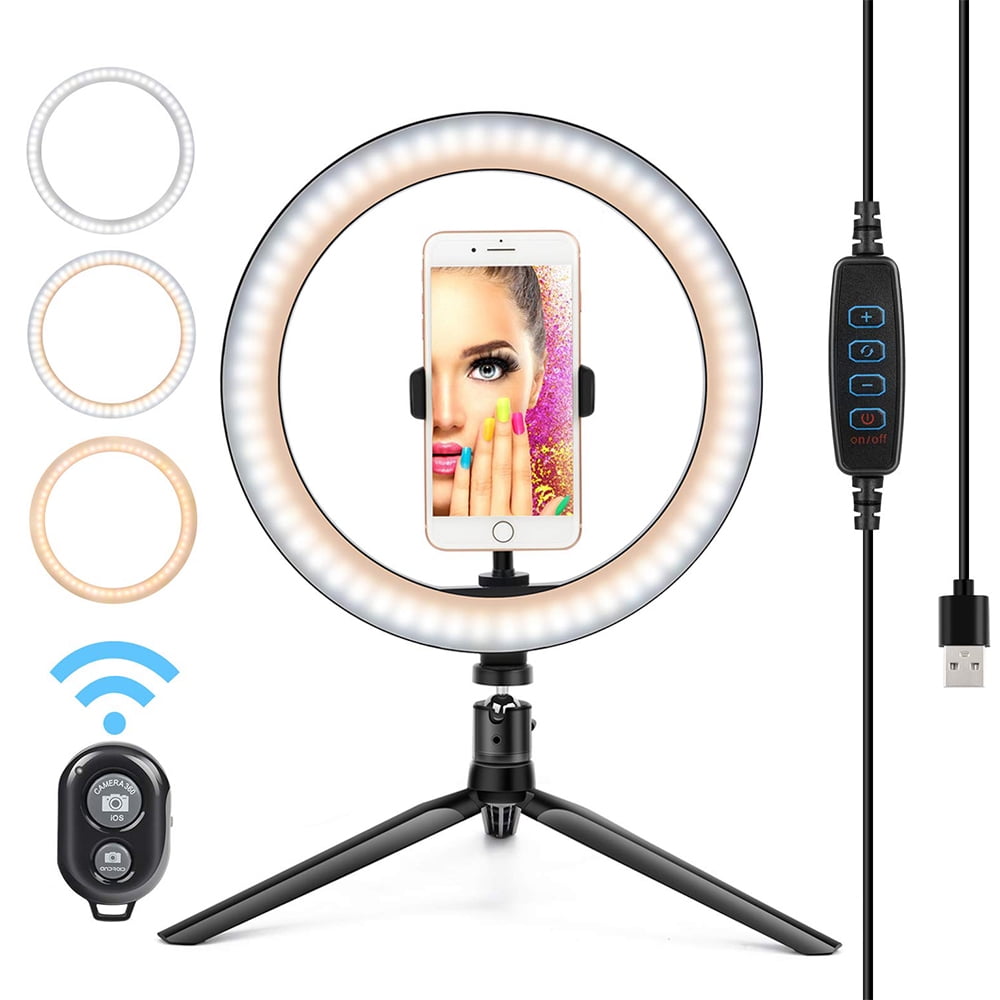 Gliving 10 Selfie Ring Light With Tripod Stand And Cell Phone Holder