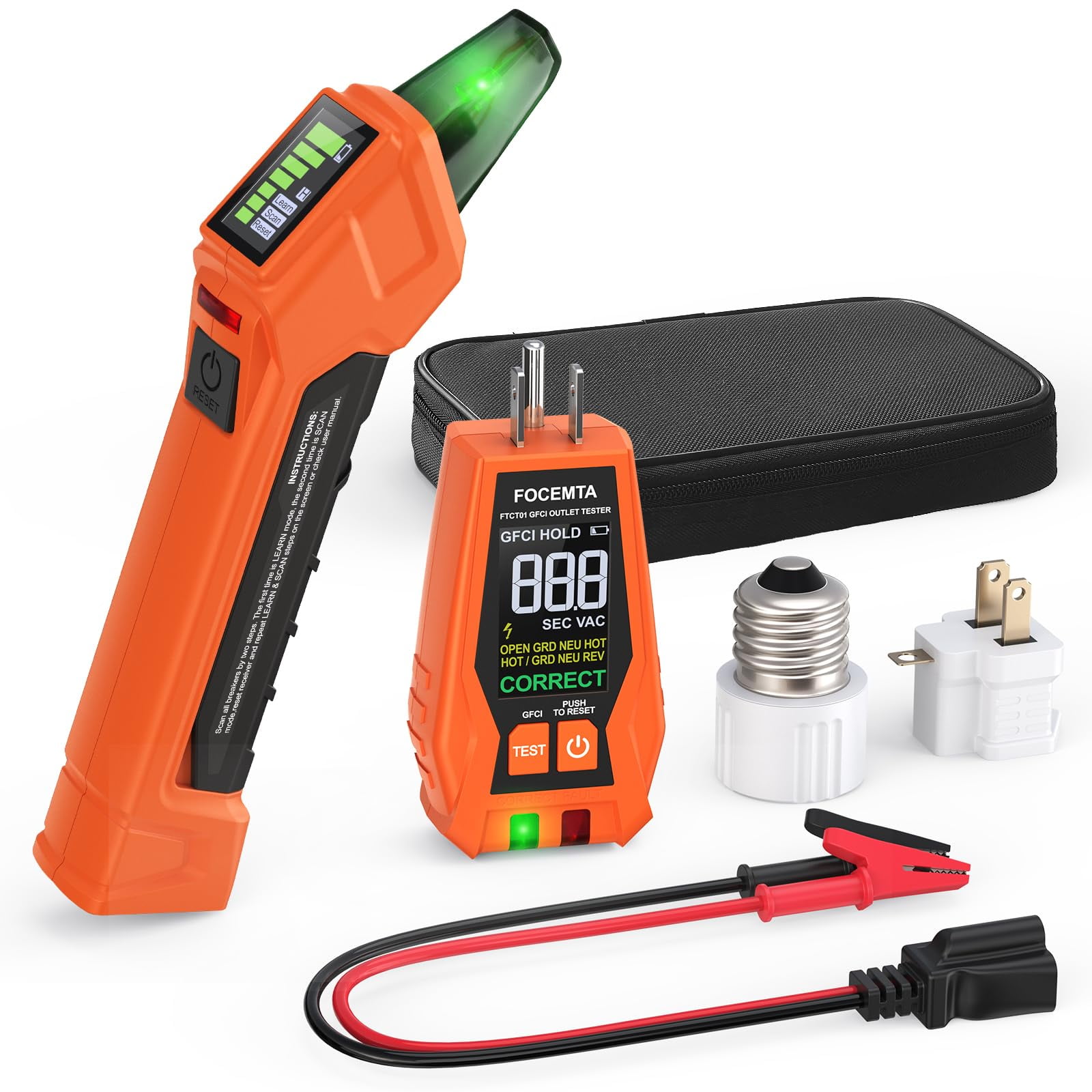 FOCEMTA Circuit Breaker Finder Kit with GFCI Outlet Tester for 90-135V ...