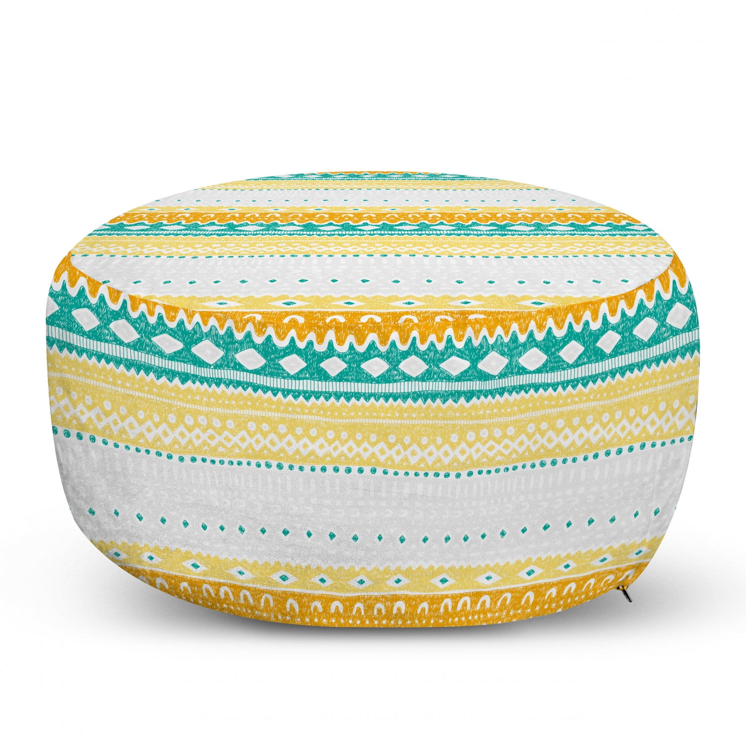 Pastel Pouf Cover with Zipper, Hand Drawing Sketch of Motifs in Grunge ...