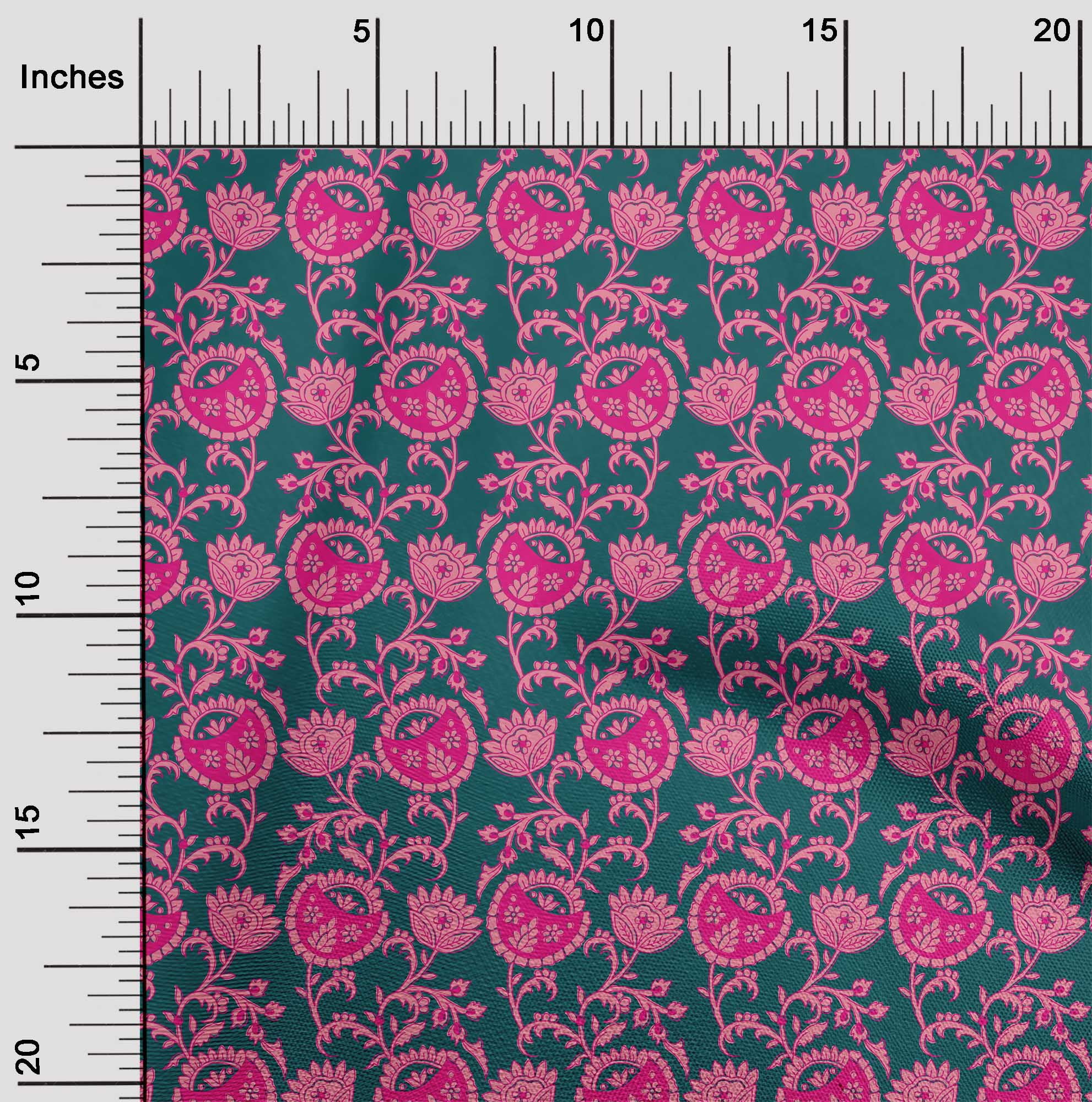 oneOone Silk Tabby Fabric Leaves & Floral Block Print Fabric By The ...