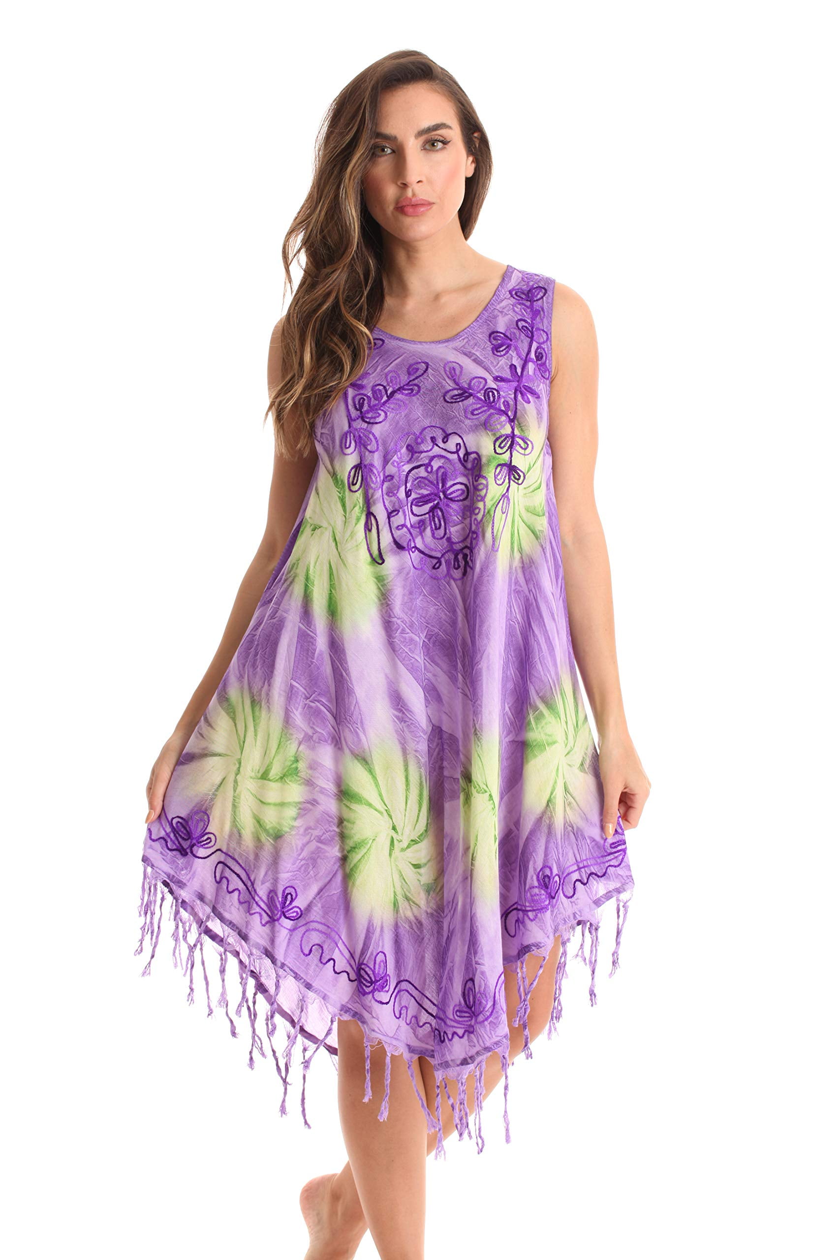 Riviera Sun Ombre Tie Dye Summer Dress with Floral Painted Design ...