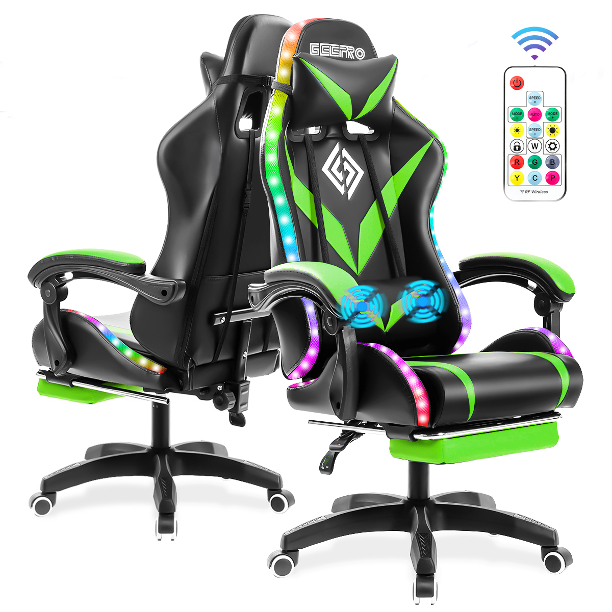 Hoffree RGB LED Lights Gaming Chair Racing Style Office Chair Height ...