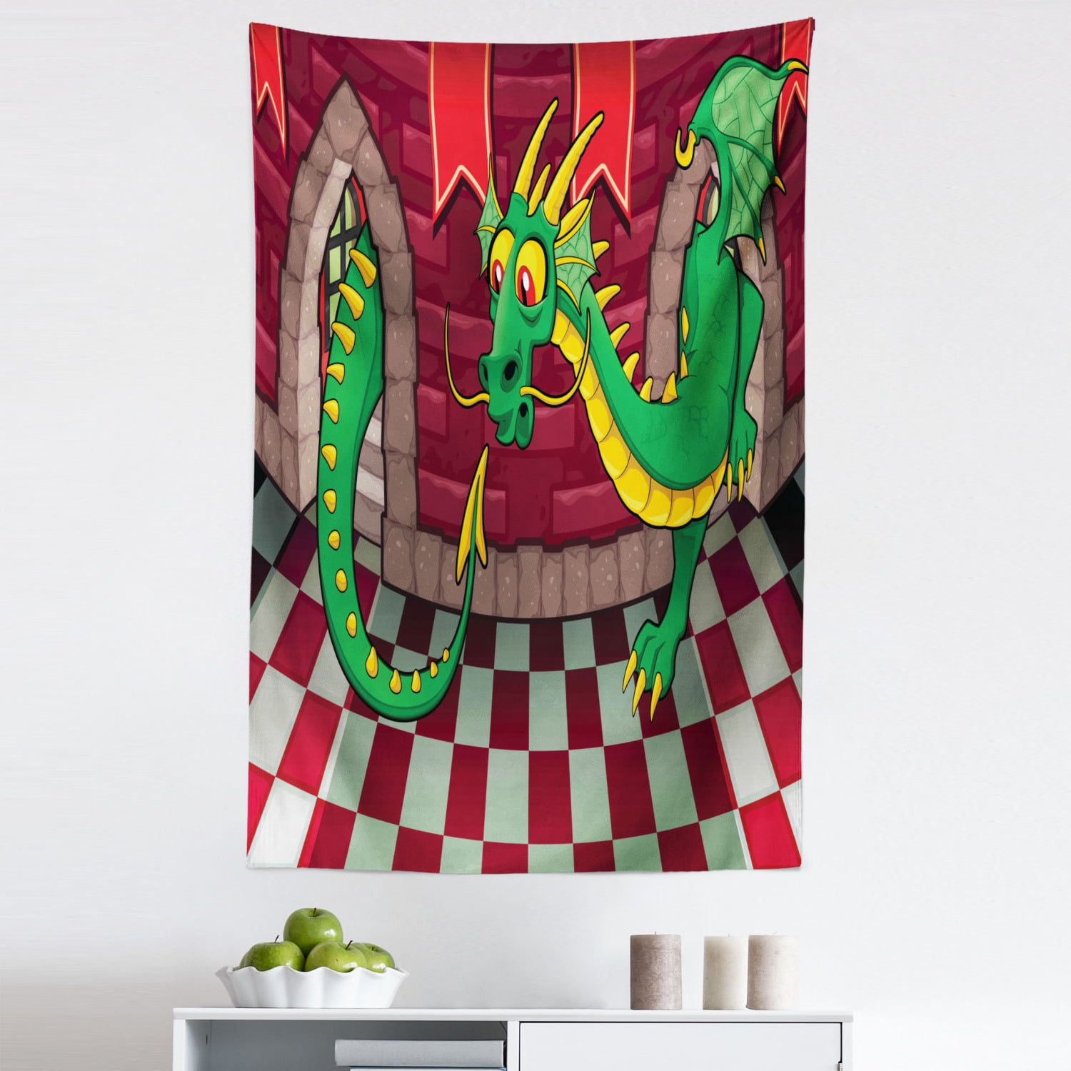 Cartoon Tapestry, Video Game Design Inside the Castle with Dragon ...