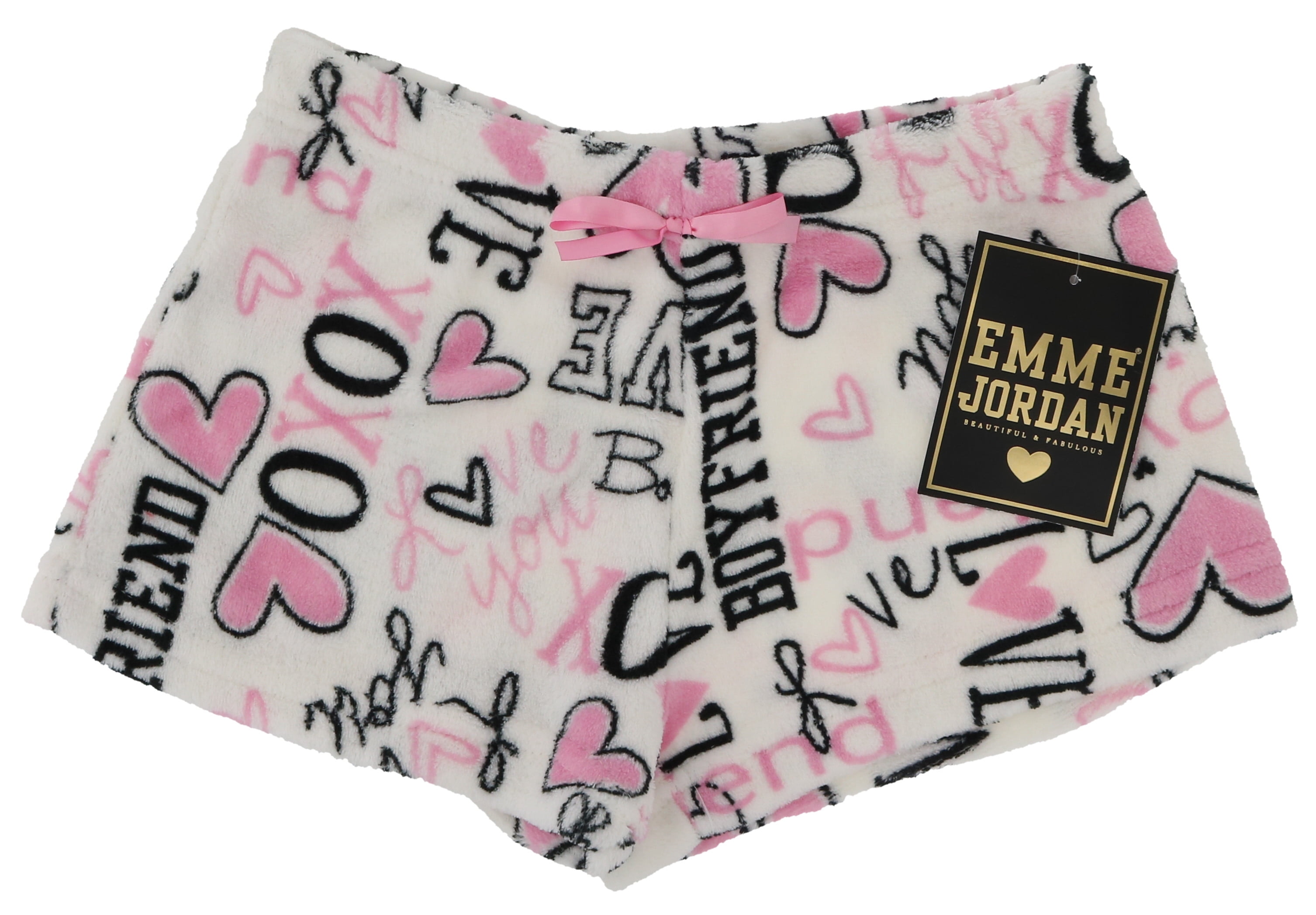 Emme Jordan Junior's Fuzzy Plush Pajama Shorts - Pink Boyfriend Love ...