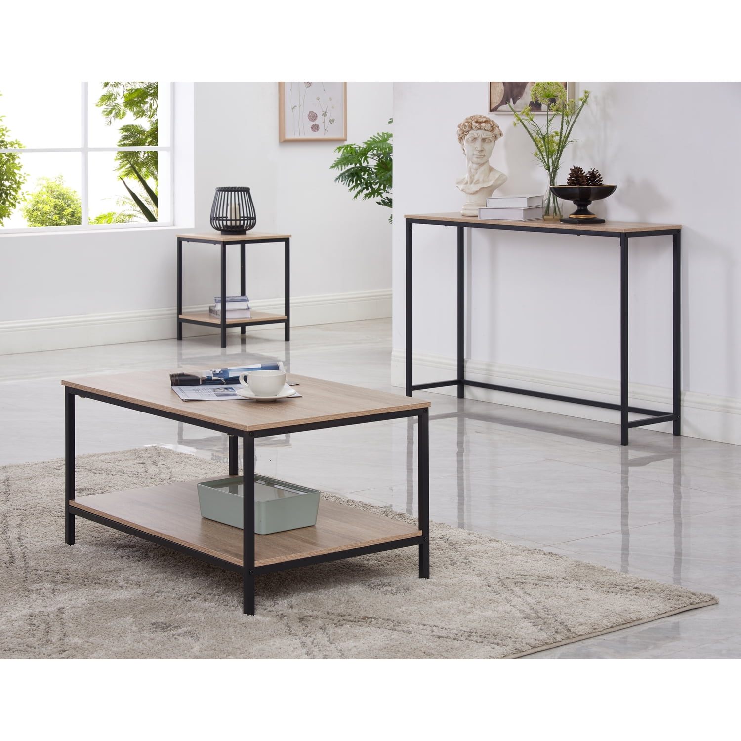 Naomi Home Meghan Metal Coffee Table Set-Color: Natural, Frame Color ...