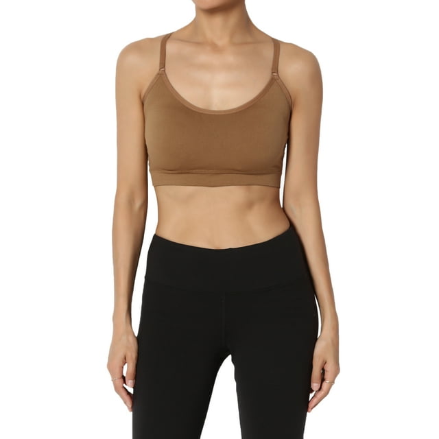 Themogan Womens Plus Removable Pad Cross Back Spaghetti Strap Bra Top