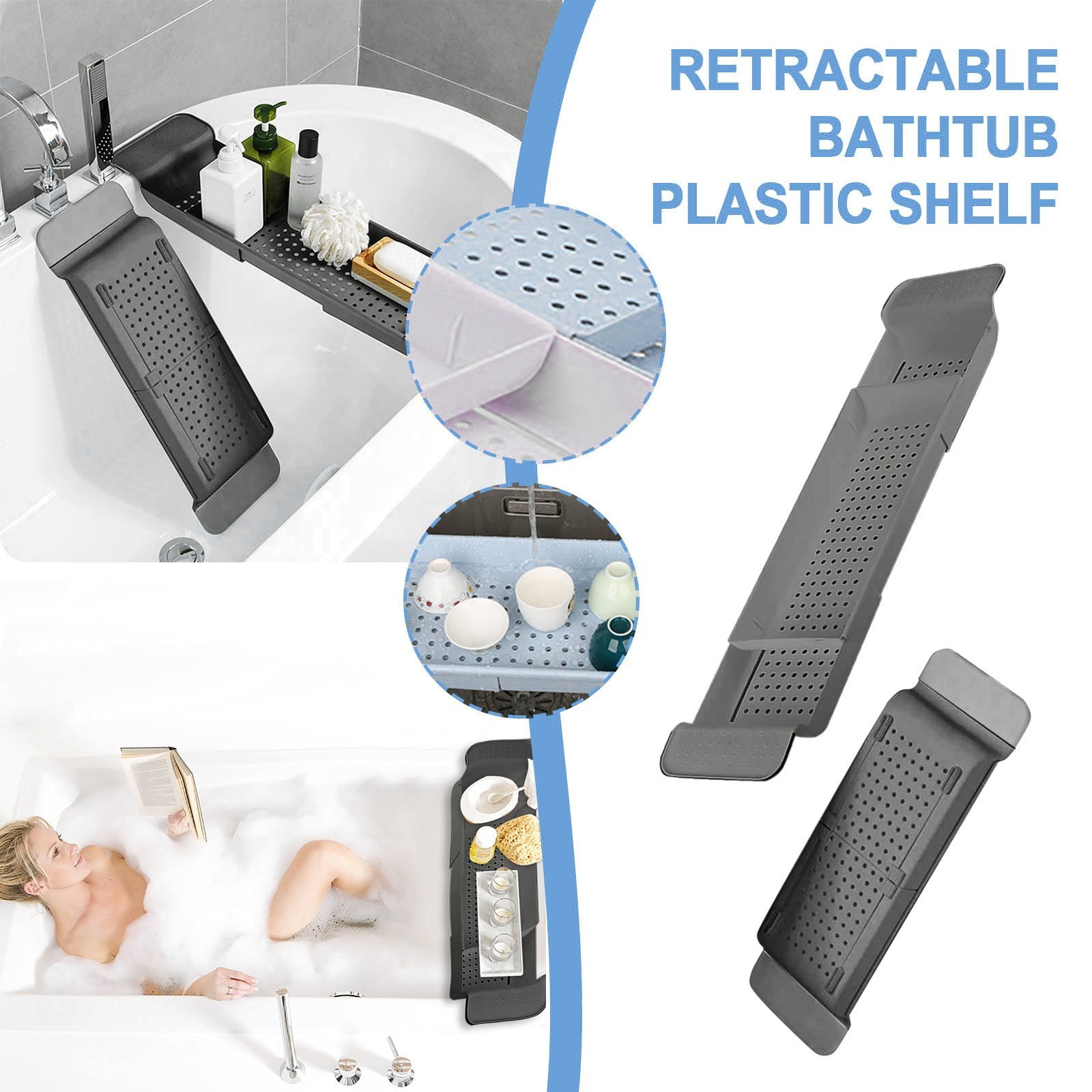 Expandable Bathtub Storage Rack Tub Stand Tray Table Bathroom Storage ...