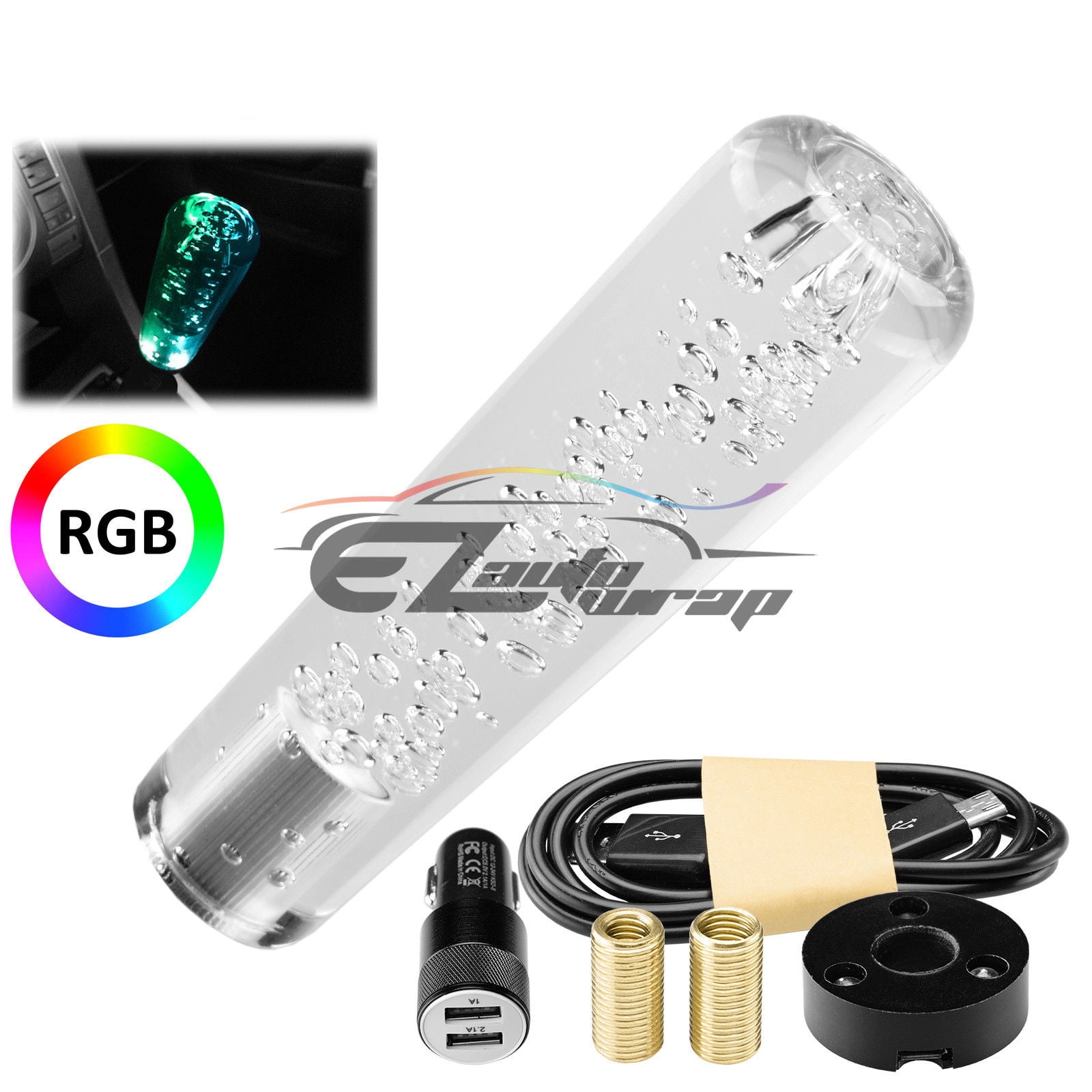 LED Light RGB Shift Knob Stick Crystal Clear Transparent Bubble Gear ...