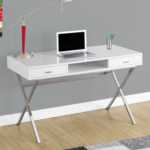 Monarch Computer Desk 48"L / Glossy White / Chrome Metal - Walmart.com ...
