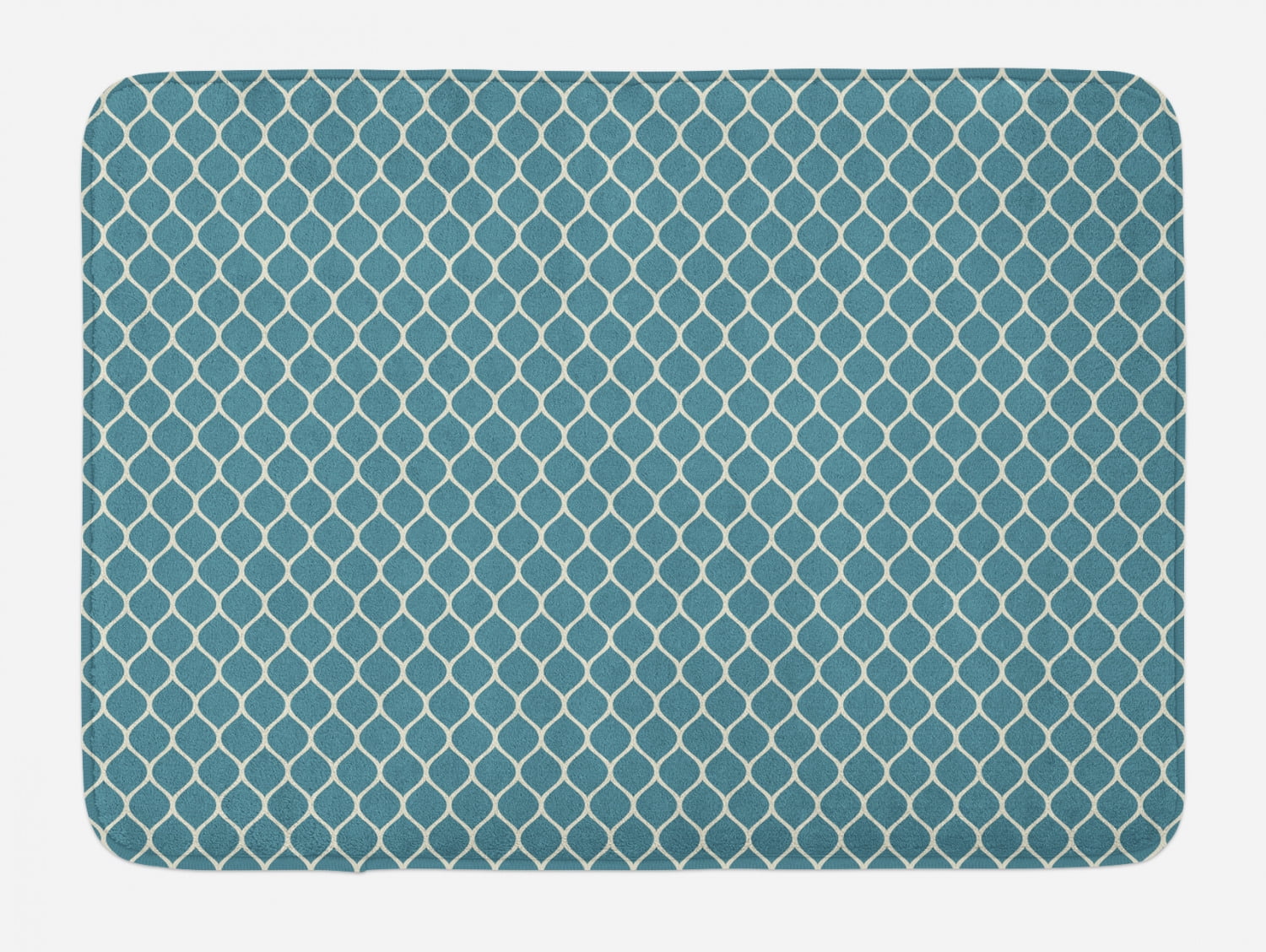 Blue and White Bath Mat, Modern and Simple Lattice Pattern with Wavy ...
