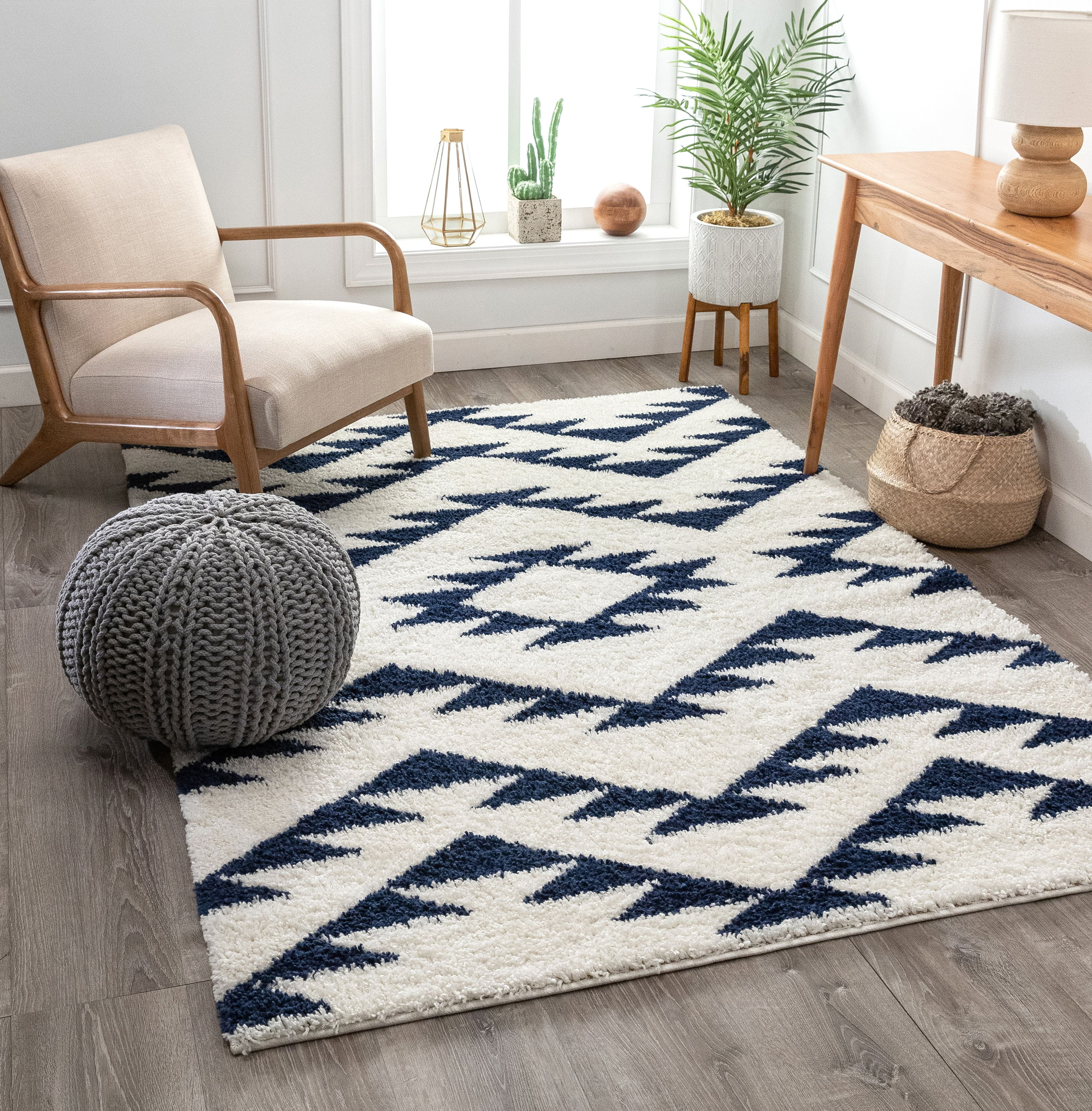 Well Woven Tribal Diamond Medallion White Soft Shag Area Rug - Walmart.com