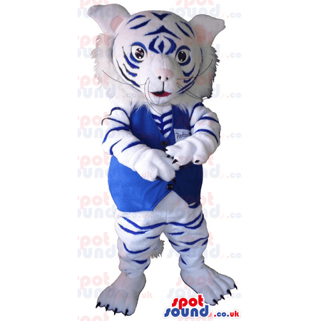 White Tiger With Blue Stripes Wearing A Blue Vest - Animal mascots ...