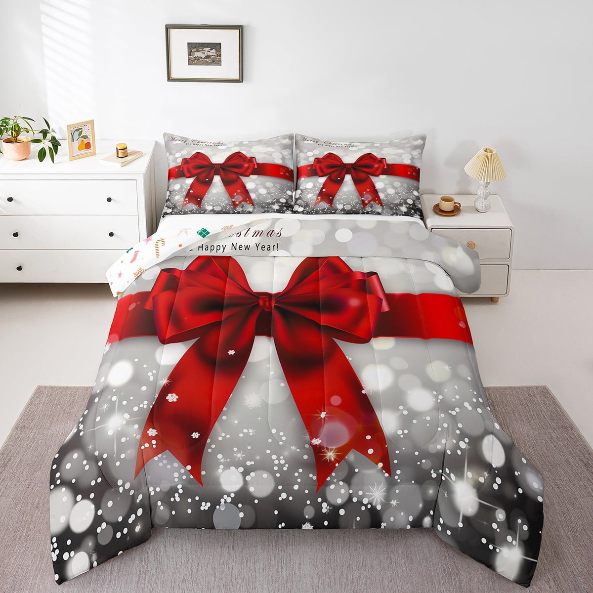 Click here for Yst Christmas Bedding Full Red Christmas Bow Print... prices