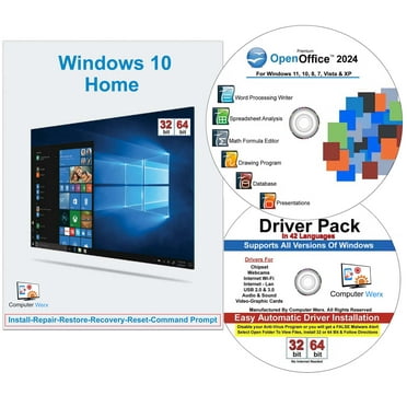 Computer Werx Win 10 Home 32/64 Bit Recovery Disk, USB Install, Key ...