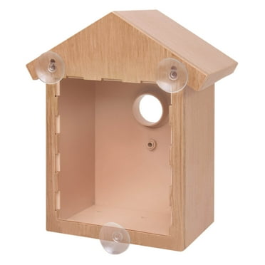 2 Way Mirrored Wooden Bird House, See Through, Suction Cup Window ...