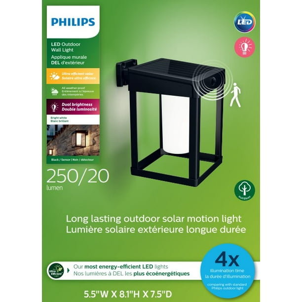 Philips LED Solar Motion Sensor Outdoor Square Wall Lantern, Bright ...