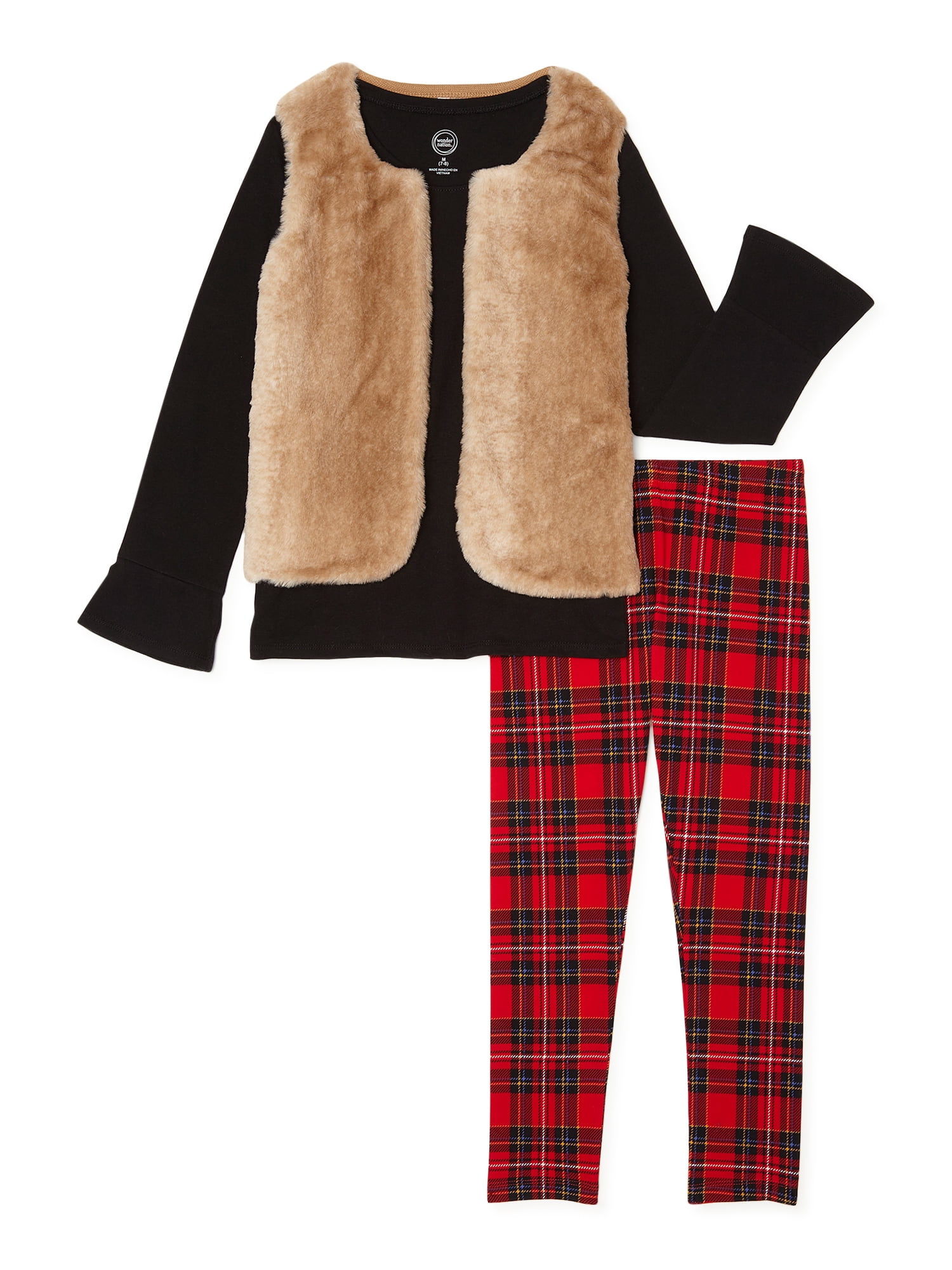 Wonder Nation - Wonder Nation Girls Faux Fur Vest, Bell Sleeve Top and ...