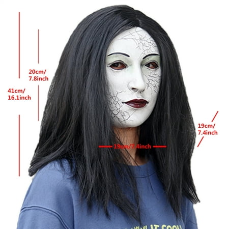 Halloween Creepy Woman Face Cover With Long Hair Scary Female Ghost ...