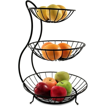 3-Tier Wire Fruit Basket Bowl, Detachable Vegetable Bread Countertop ...