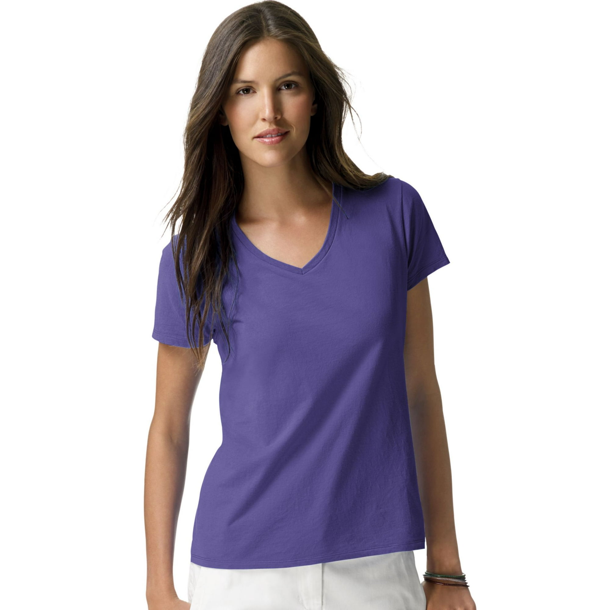 Click here for Hanes Womens Nano-T V-Neck T-Shirt  S  Purple prices