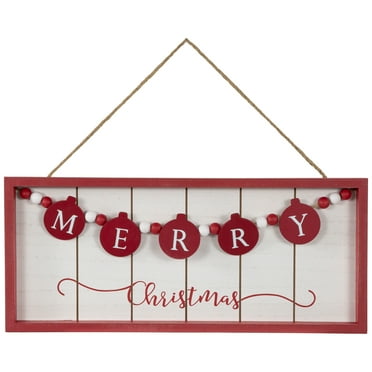 15.75" Framed Rustic "Merry Christmas" Beaded Wooden Wall Sign ...