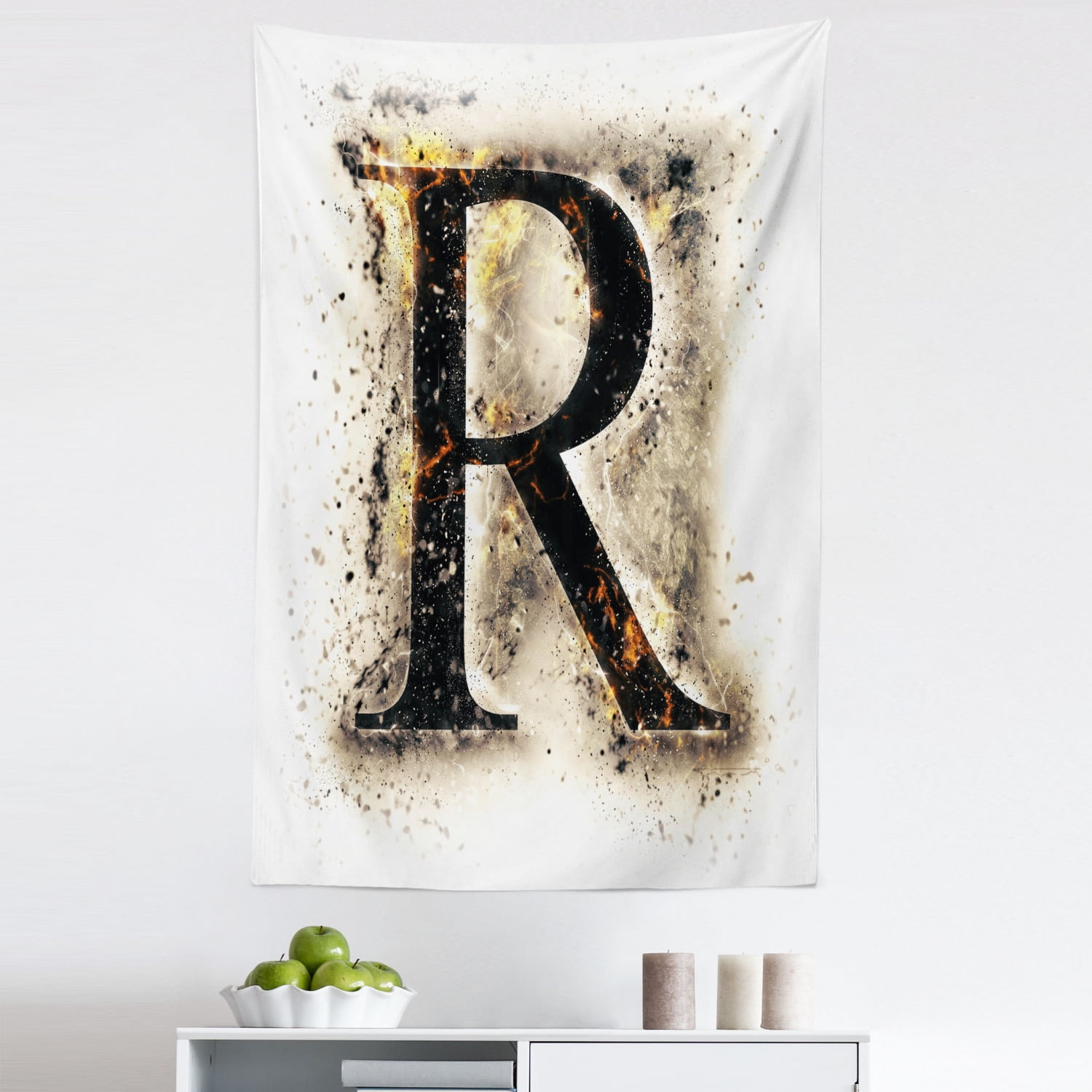 Letter R Tapestry, Capital R in Baroque Display Old Fashion Phenomenal ...