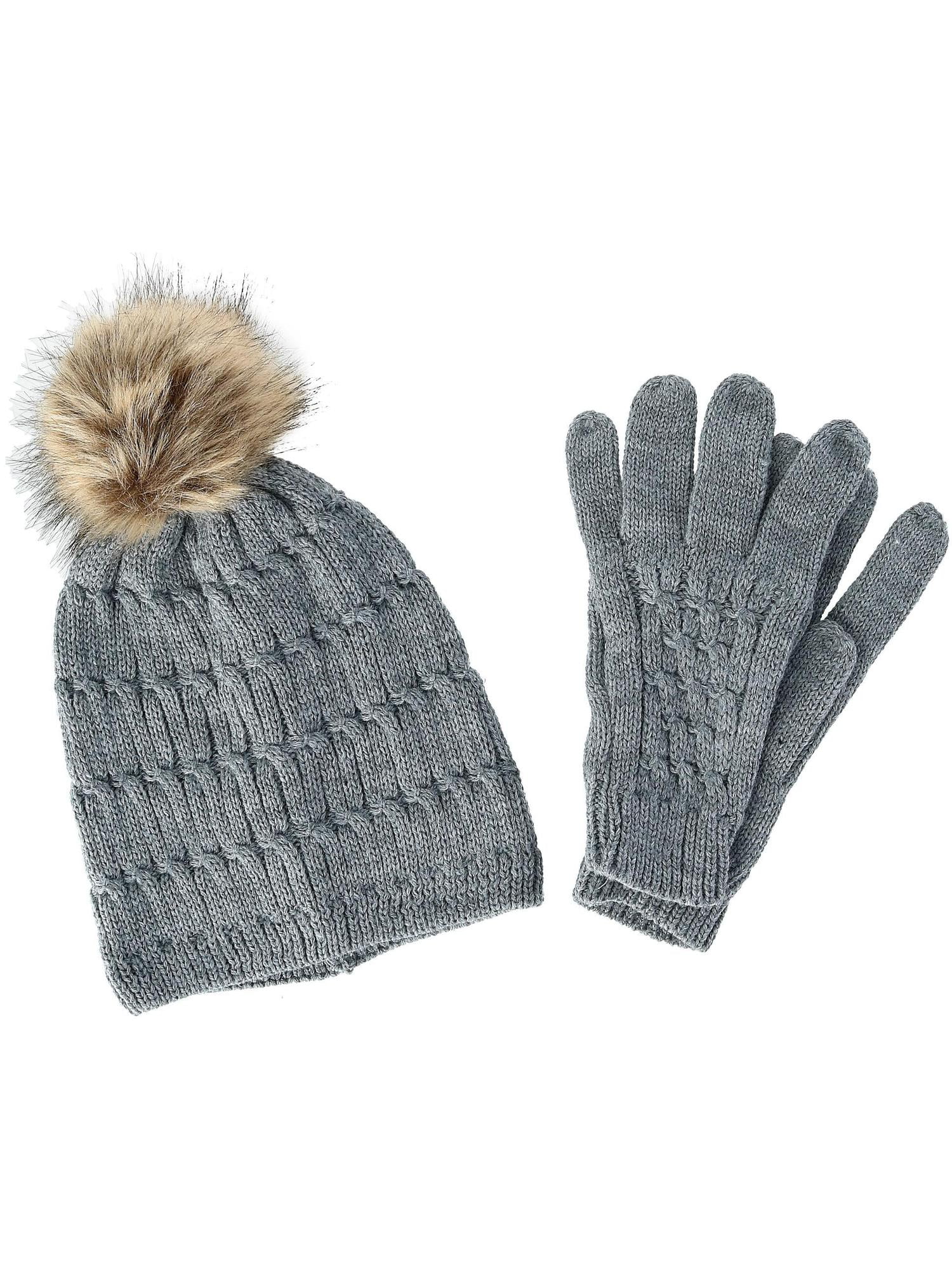 CTM Knit Beanie Hat with Pom and Matching Gloves Set (Women) - Walmart.com