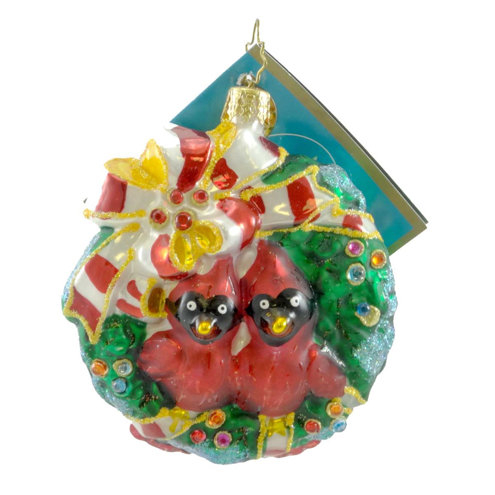 Christopher Radko CARDINAL WREATH Blown Glass Ornament Red Birds ...