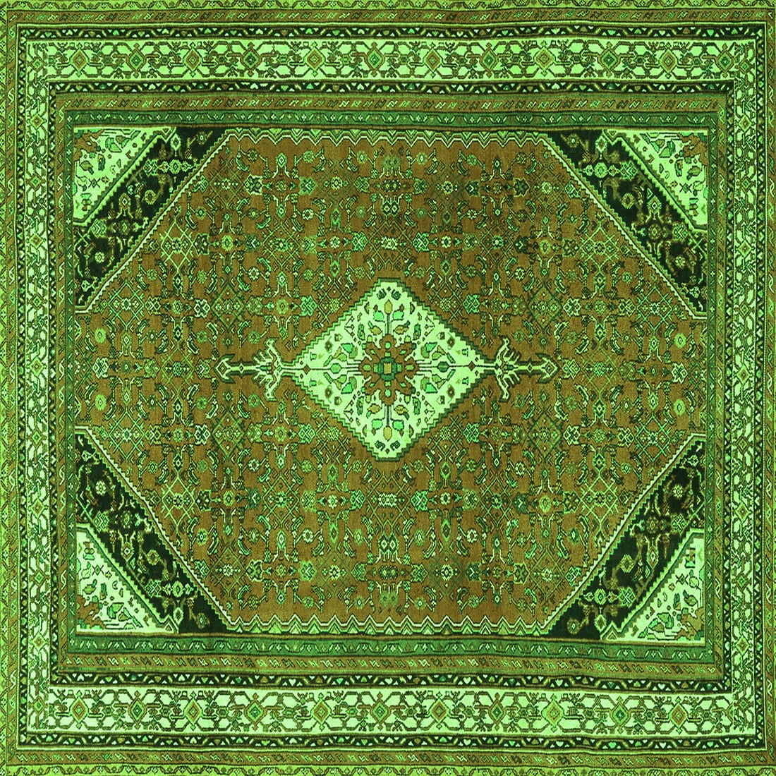 Ahgly Company Indoor Square Medallion Green Traditional Area Rugs, 6 ...