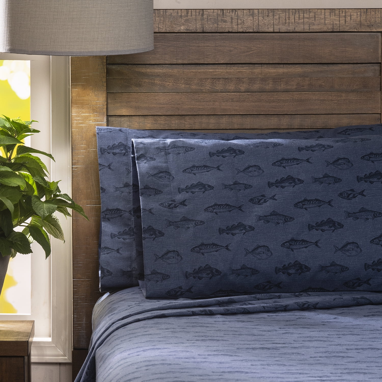 Mainstays Flannel Sheet Set Fish Blue Twin - Walmart.com