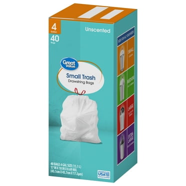 Great Value 8-Gallon Drawstring Medium Trash Bags, Fresh Scent, 40 Bags ...