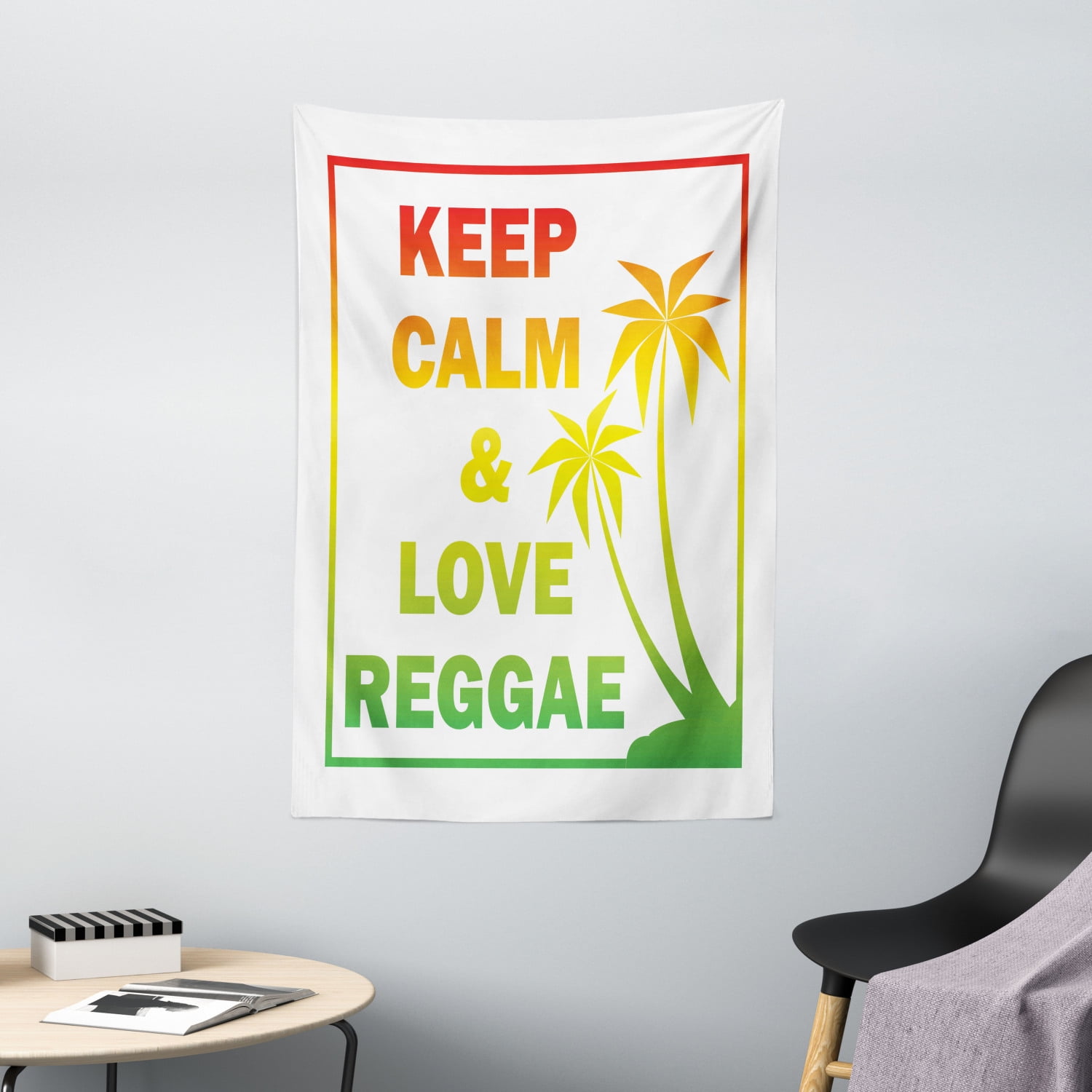 Rasta Tapestry, Keep Calm and Love Reggae Quote in Ombre Rainbow Colors ...