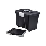 "Portable Office File Box, Black Plastic Mobile Storage Tote, Letter ...