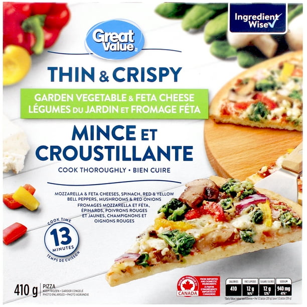 Great Value Thin & Crispy Garden Vegetable and Feta Cheese Pizza, 410 g ...