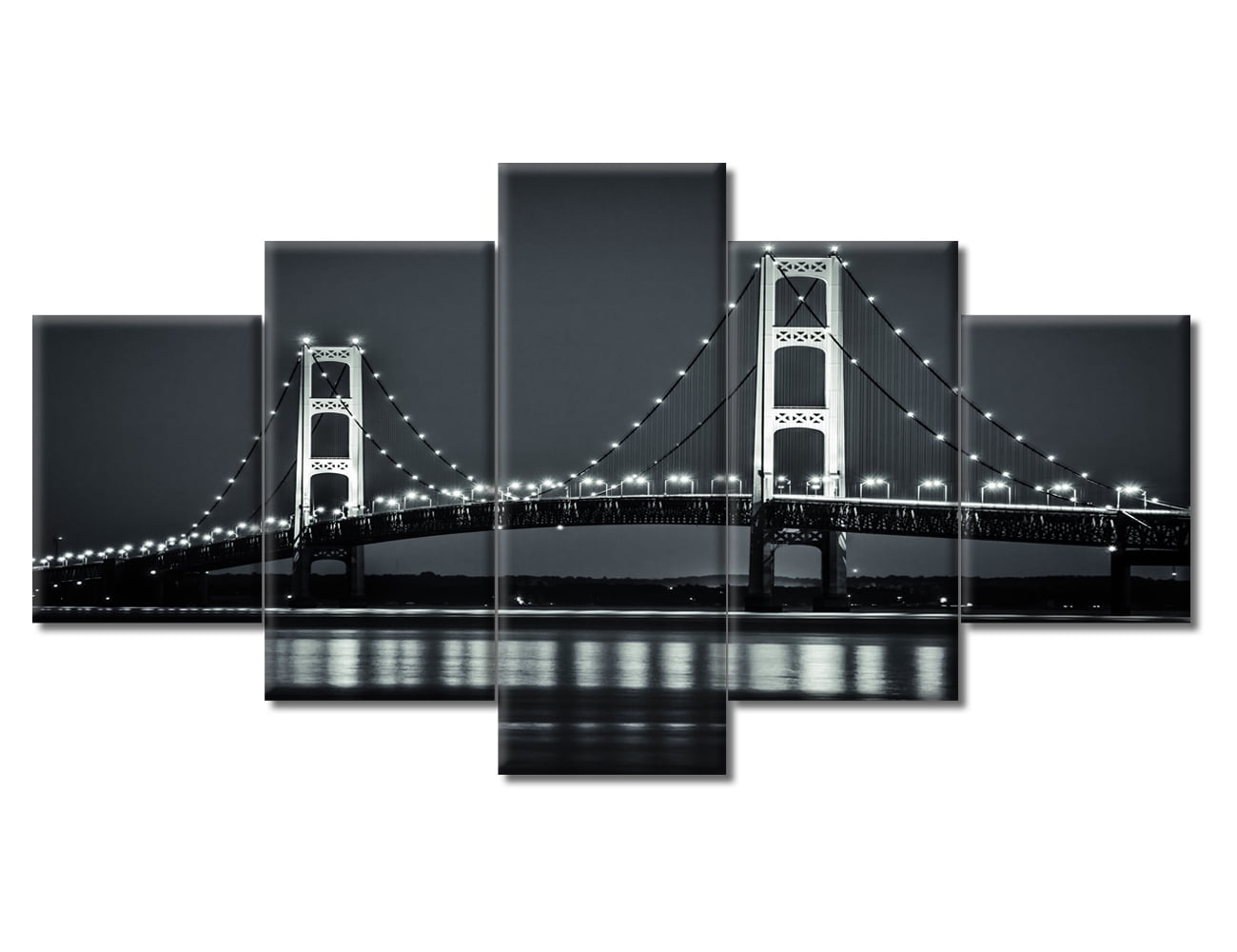 TISHIRON 5PCS Framed Canvas Wall Art Set,60"x32" Mackinaw Bridge Canvas ...