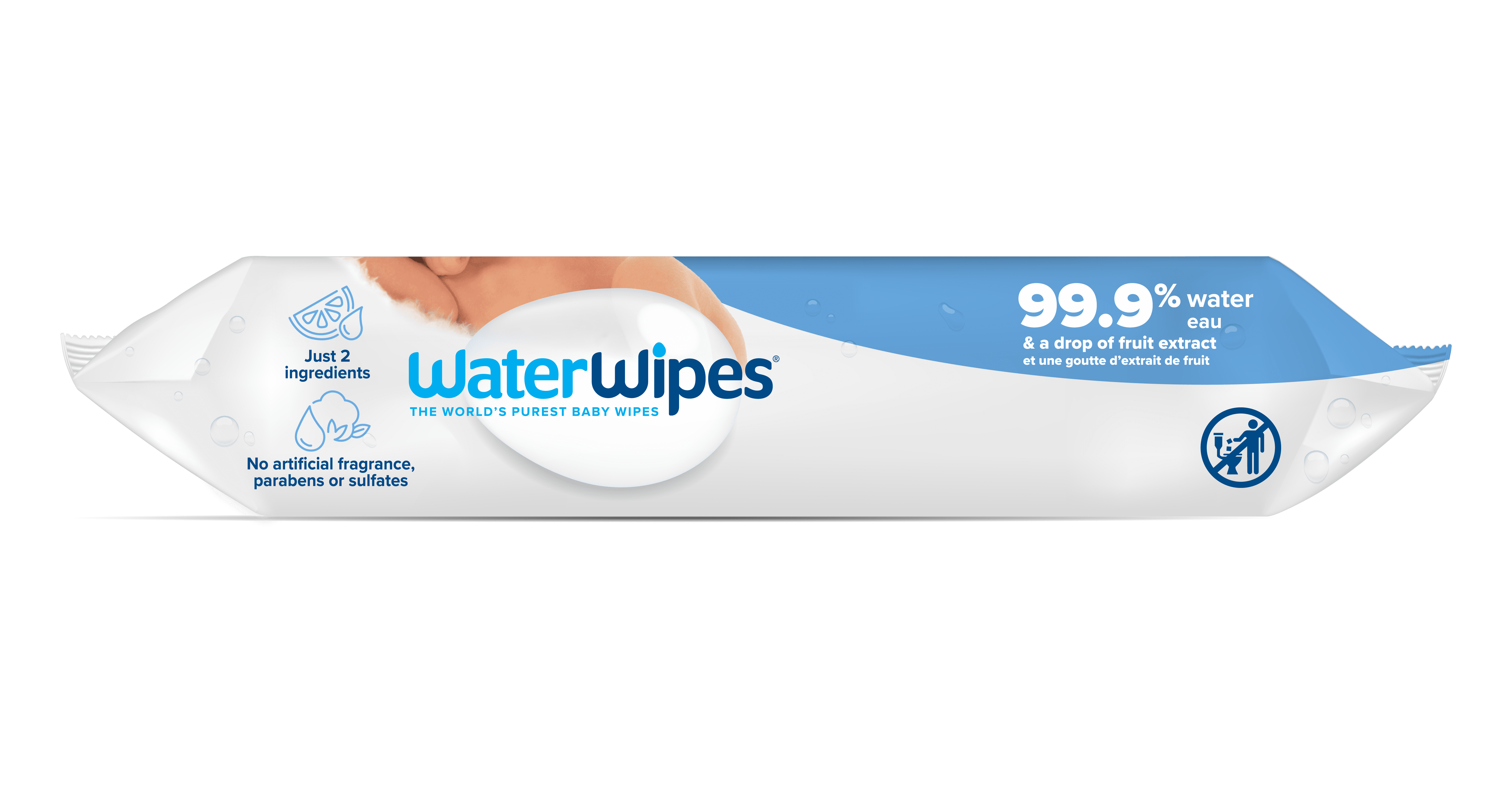 WaterWipes Original 99.9% Water Based Baby Wipes, Unscented, 2 ...