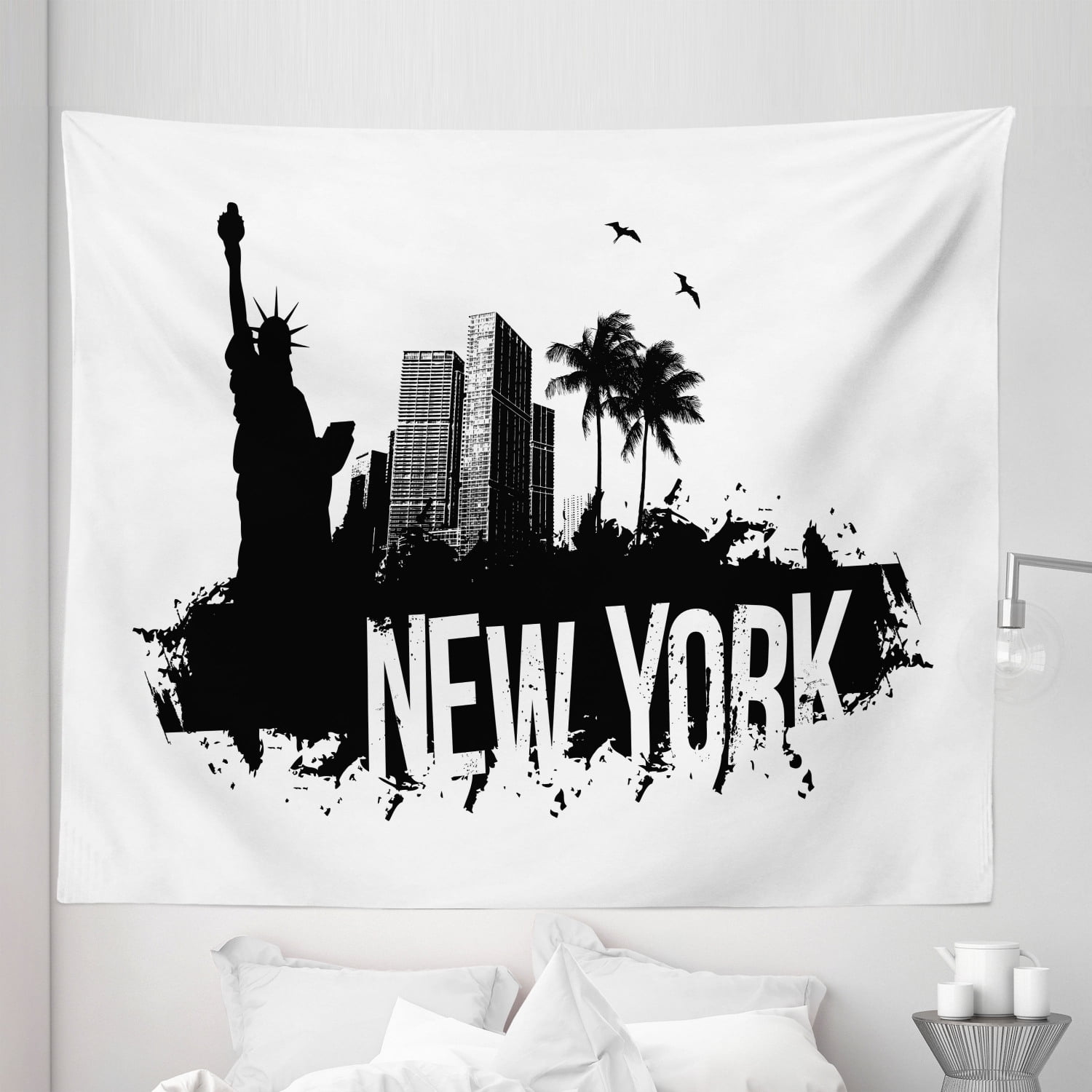 NYC Scene Tapestry, Cool New York Calligraphy with the City Skyline on ...