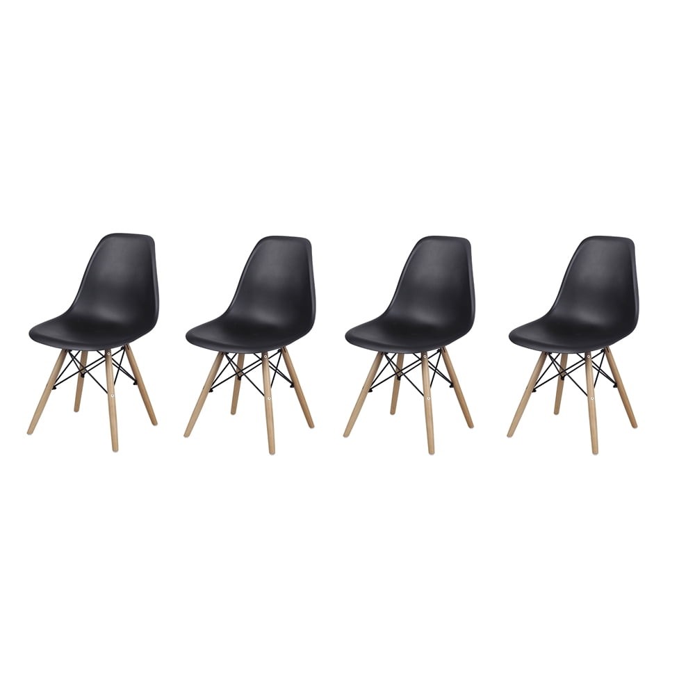 Leejay Black Plastic Dining Chairs with Wood Legs,Set of 4 - Walmart.com