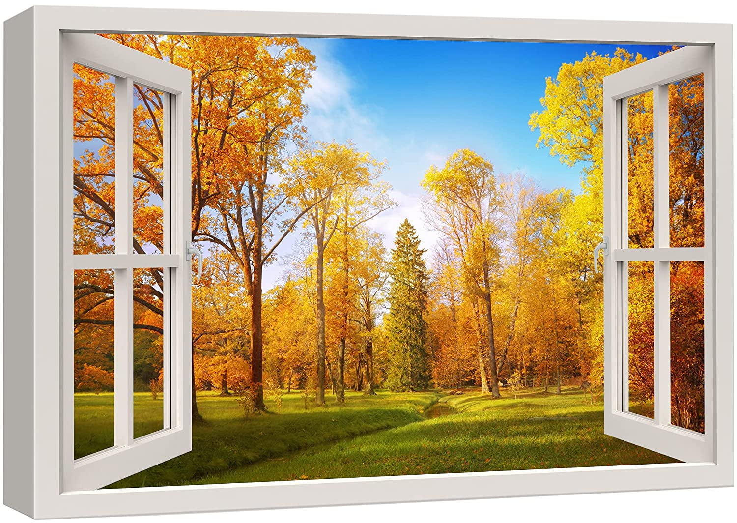 wall26 Canvas Print Wall Art Window View Rustic Autumn Fall Tree Forest ...