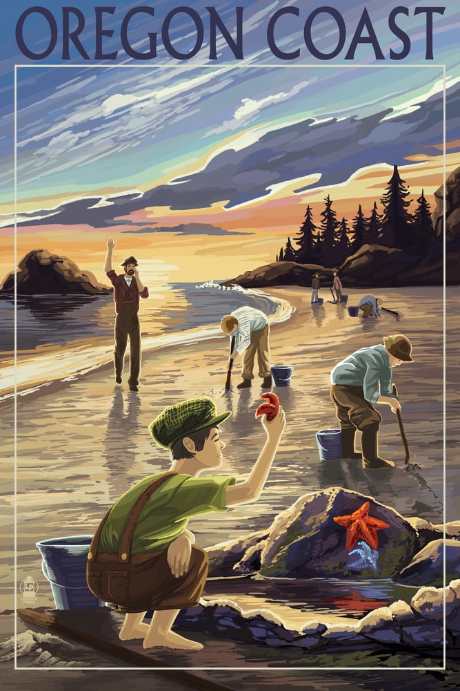 Oregon Coast, Clam Diggers (12x18 Wall Art Poster, Room Decor ...