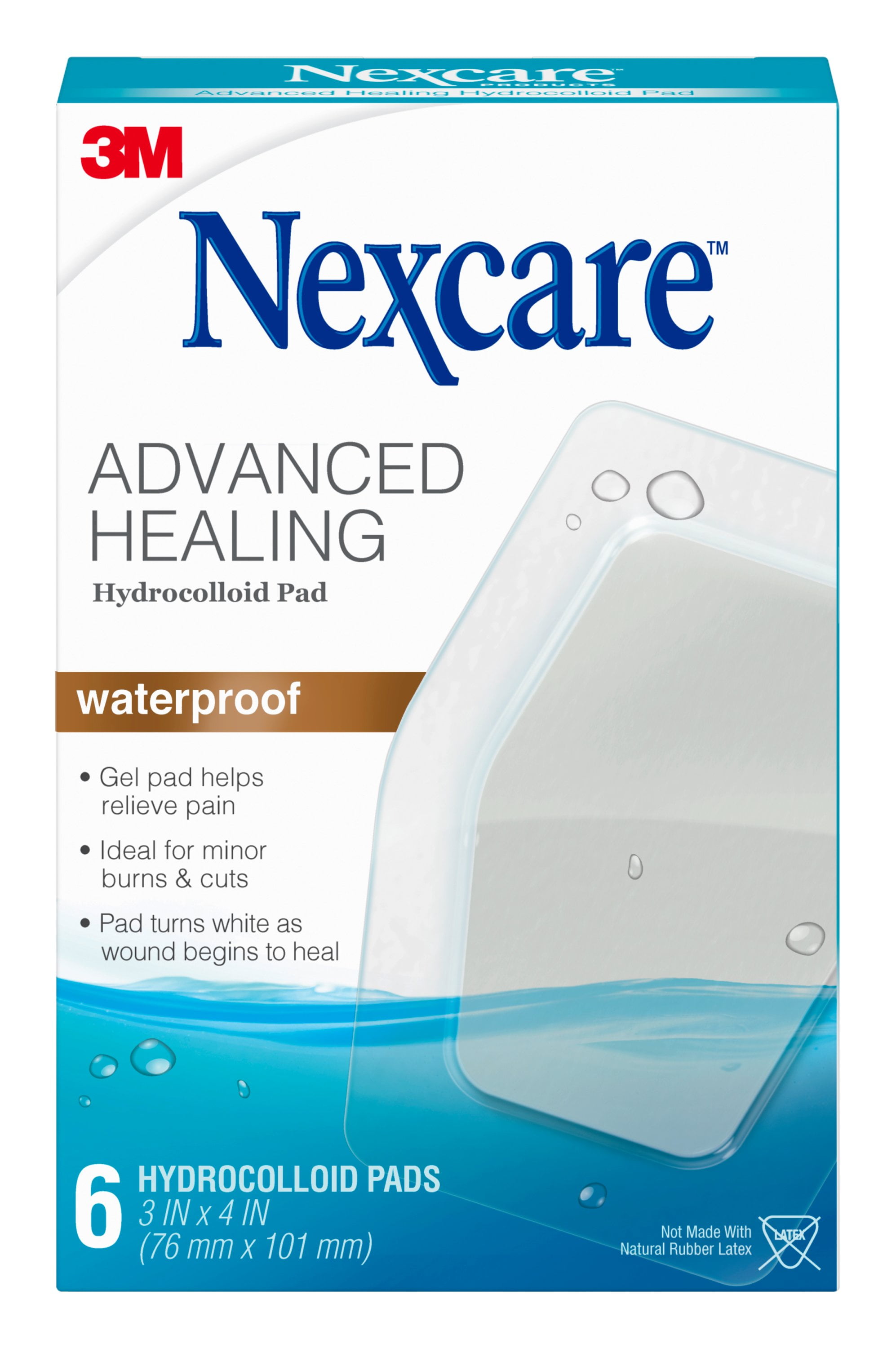 Nexcare Advanced Healing Waterproof Hydrocolloid Pads, 3 in x 4 in, 6 ...