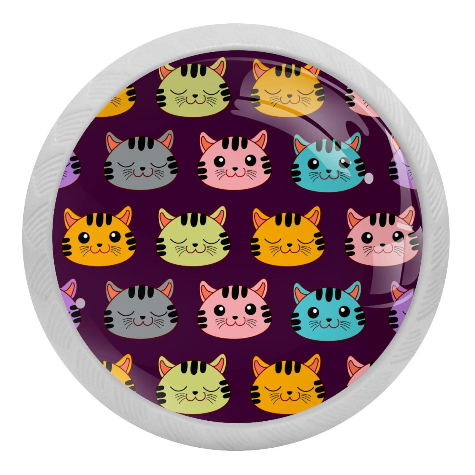 4PCS Round Cats Face Pattern Cabinet Fluorescence Knob Glowing in the ...