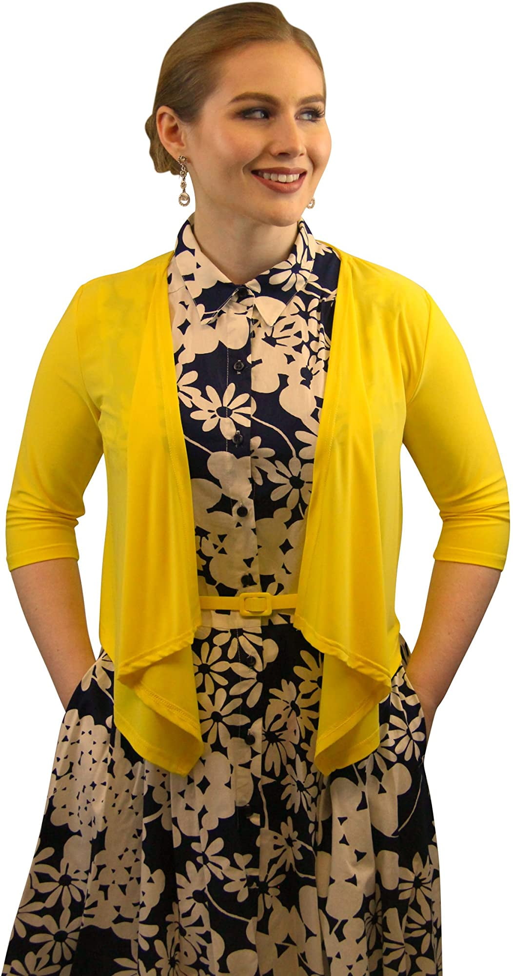 SLEEKTRENDS Womens Elbow Sleeve Open Draped Front Bolero Jacket - Shrug ...